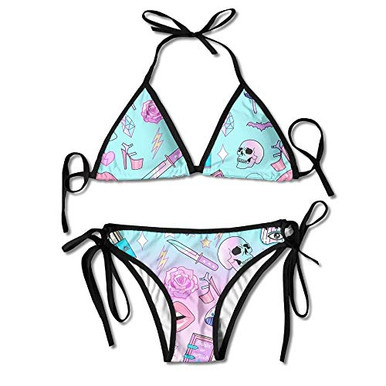 Girly Pastel Witch Goth Pattern Womens Padded Push-up Bikini Set Sexy ...