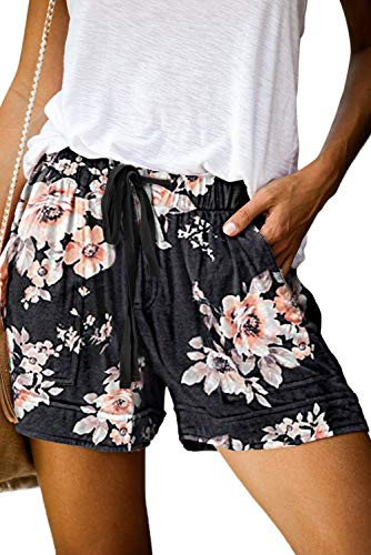 KISSMODA Women's Summer Casual Drawstring Elastic Waist Floral Beach ...