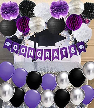 Graduation Decorations Purple Black Silver 2021 Purple Grad Purple ...