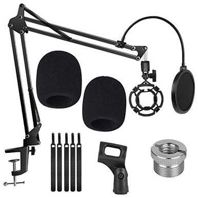 Upgraded Microphone Suspension Stand- Adjustable Boom Scissor Arm Stand ...