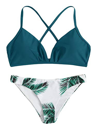 SweatyRocks Women's Sexy Bathing Suit Leaf Print Criss Cross Back ...