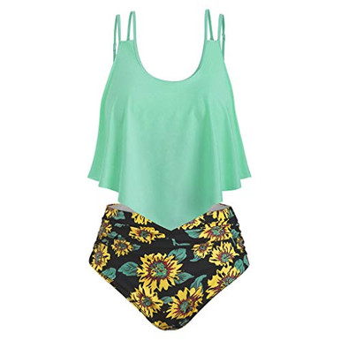 Sunflower Tankini Swimsuits- High Waisted Swim Bottom with Ruffle ...