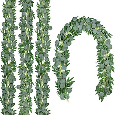 Miracliy 4 Pack Eucalyptus Garland with Willow Leaves- Faux Greenery ...