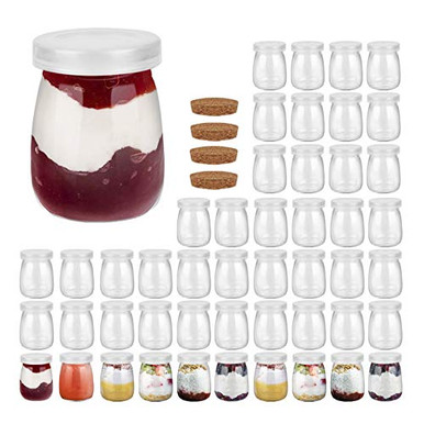 FRUITEAM 4 oz -48-Pack- Clear Glass Pudding Jars with PE Lids- Glass ...
