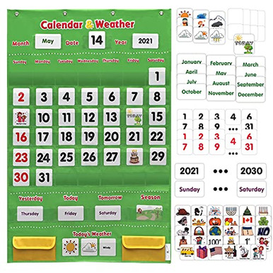 Classroom Calendar Pocket Chart With 142 Durable Flash Cards to let ...