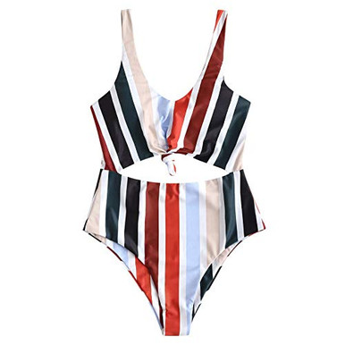 Women's One-Piece Swimsuit Sexy Stripe Lace Up High Cut Leg Print ...