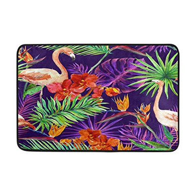 Tropical Flamingo Bird Palm Tree Purple Leaves Door Mat Entry Rugs ...
