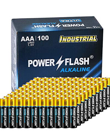 POWER FLASH AAA Batteries with Fresh Date - 100 Count Industrial Pack ...