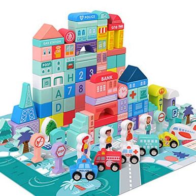 Wooden Building Blocks Set with City Map- Wooden Blocks City ...