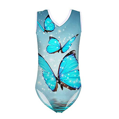 ELEQIN One Piece Swimsuit Girls Bathing Suit Blue Butterfly Gymnastics ...