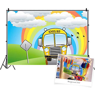 CSFOTO 7x5ft Spring Back to School Backdrop Cartoon School Bus Rainbow ...