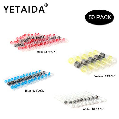 YETAIDA 50PCS Solder Seal Wire Connectors,Yellow Red Blue White ...