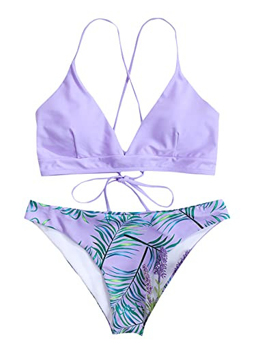 SweatyRocks Women's Sexy Bathing Suit Floral Print Cross Back Bikini ...