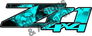 Chevy Silverado Z71 4 x 4 Blue Skulls 12.5inch x 4inch Vinyl Sticker ...