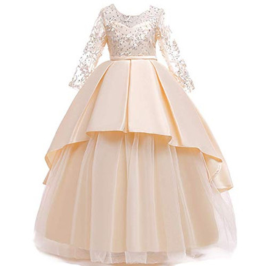 Flower Girl Long Princess Dress Vintage Lace Maxi Gown Kids Formal ...