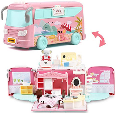 ArgoHome Dollhouse Playset- DIY Pretend Portable Caravan Camper Bus Toy ...