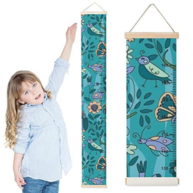 Kids Growth Chart Birds Flowers Blue Children Height Measurement Ruler ...