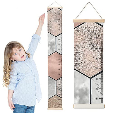 Growth Chart for Kids Silver Pink Hexagons Children Height Measurement ...