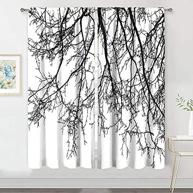 MESHELLY Black and White Tree Branch Curtains 42 -W- x 63-H- Inch Rod ...