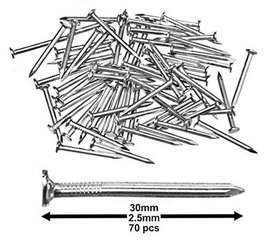 Pack of 70 Hardened Ribbed Steel Masonry Nails 2.5x30mm -1x1-3/16in ...