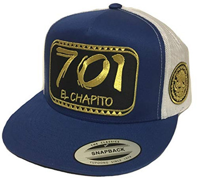 Mexico El chapito 701 2 Aguila a lado All Gold 2 Logos hat Royal White ...