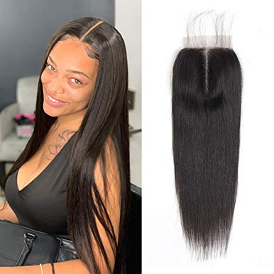 4X4 Middle Part Lace Closure Straight Brazilian 10A Virgin Human Hair ...