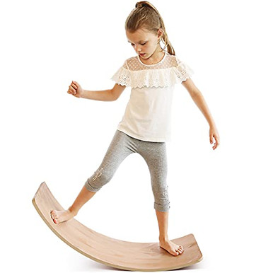 Wooden Balance Board for Kids-35 Inch Rocker Wobble Yoga Curvy Seesaw ...