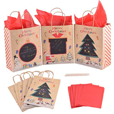 6 Pack Gift Bags Kraft Paper Present Bags with 6 Sheets of Tissue Paper ...