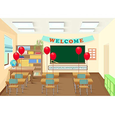 OERJU 5x3ft Cartoon Classroom Backdrop Red Balloon Desk Blackboard Back ...