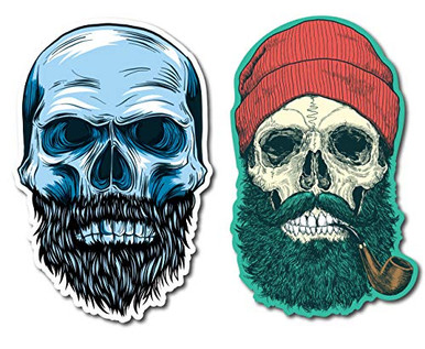 Two Pack Hipster Beard Skull Decal Bumper Sticker for Cars Cups Laptops ...