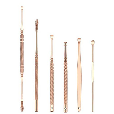 SXUWWIO 6pcs Noble Gold Color Portable Stainless Steel Spiral Ear Spoon ...