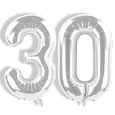 Aimto Silver 30 Balloon Birthday Decorations-Large Mylar Foil Balloon ...