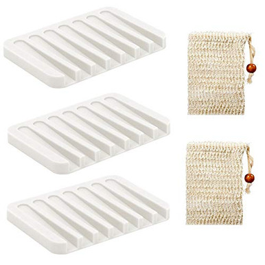 ZILONG 3 Pack Self-draining Silicone Soap Dish Non-Slip Flexible Soap ...