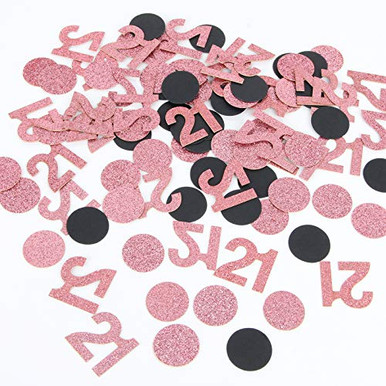 Halodete 21st Birthday Confetti Black and Rose Gold Glitter Happy ...