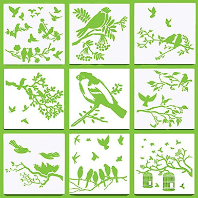 Birds Stencils 9 Pcs Bird Tree Branches Stencil Flying Bird Painting ...