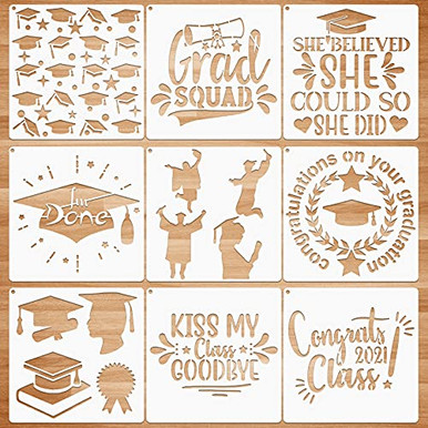 Yexiya 9 Pieces Graduation Cake Stencils Diploma Painting Stencils ...