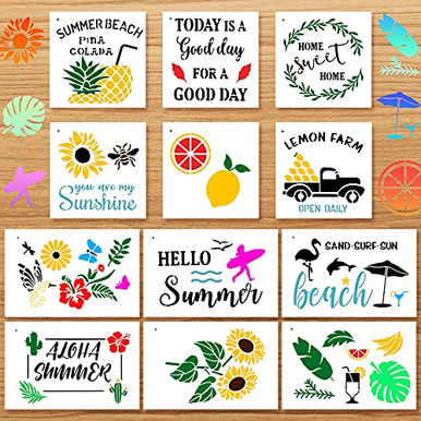 12 Pieces Reusable Summer Stencils Summer Painting Stencils Summer ...