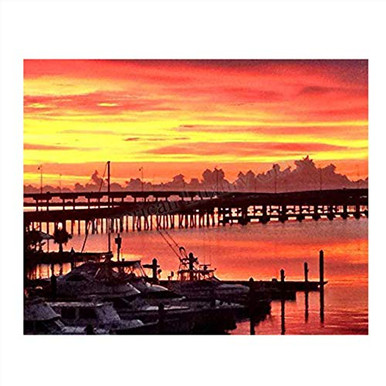 Tropical Sunset Marina Overlooking Island Bridge and Skyline - 8 x 10 ...