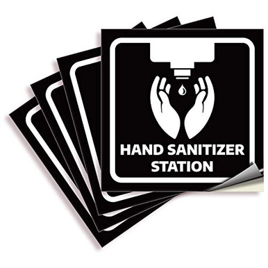 Hands Sanitizer Station Signs Stickers 4 Pack 6x6 Inch Black Premium ...