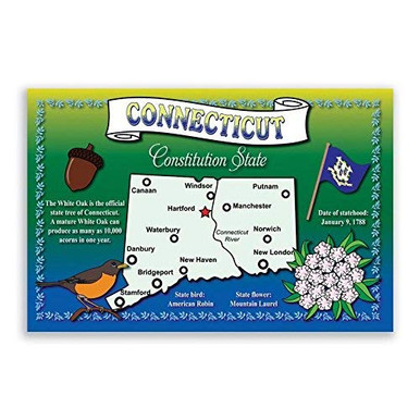 CONNECTICUT STATE MAP postcard set of 20 identical postcards. Post ...