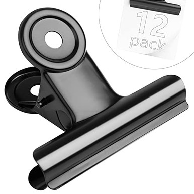 12 Pack Black Bulldog Binder Paper Clips Bag Clips Stainless Steel Chip ...