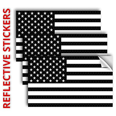 3PC Reflective Black and White American Flag Stickers - 5x3 Inches - US ...