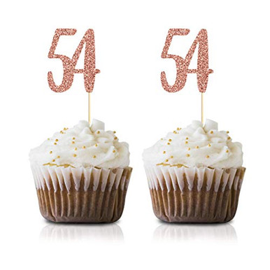 Rose Gold 54th Birthday Cupcake Topper 24-Pack Number 54 Glitter Happy ...