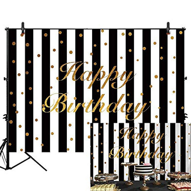 Allenjoy 7x5ft Polyester White Black Stripe Happy Birthday Party ...