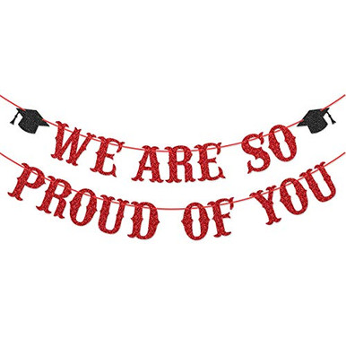 Red Glitter We are So Proud of You Banner Red Graduation Banner for ...