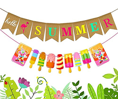 Happy Summer Banner - 2 Pieces Hello Summer Banner Garland Rustic ...