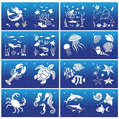 16 Pieces Sea Animal Stencils Ocean Creatures Stencils Mermaid Sea ...