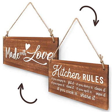 Funny Kitchen Rules Sayings Wood Wall Art Rustic Farmhouse Decor Funy ...