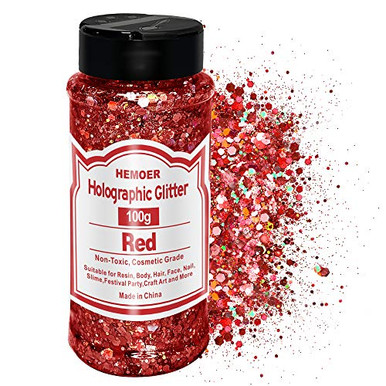 HEMOER 100g Red Holographic Glitter Cosmetic Mixed Hexagon Chunky and ...