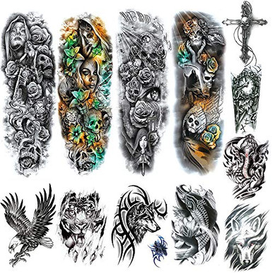 12 Sheets Waterproof Temporary Tattoos including 4 Sheets Large Fake ...